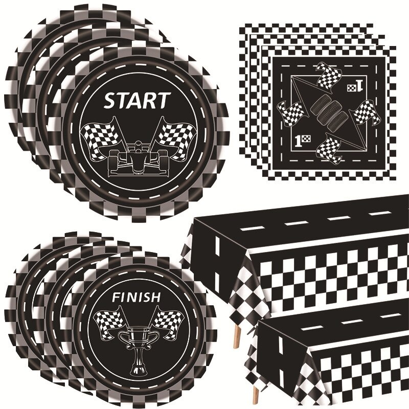 Race Car Disposable Plates Birthday Decoration Racetrack Flag ...