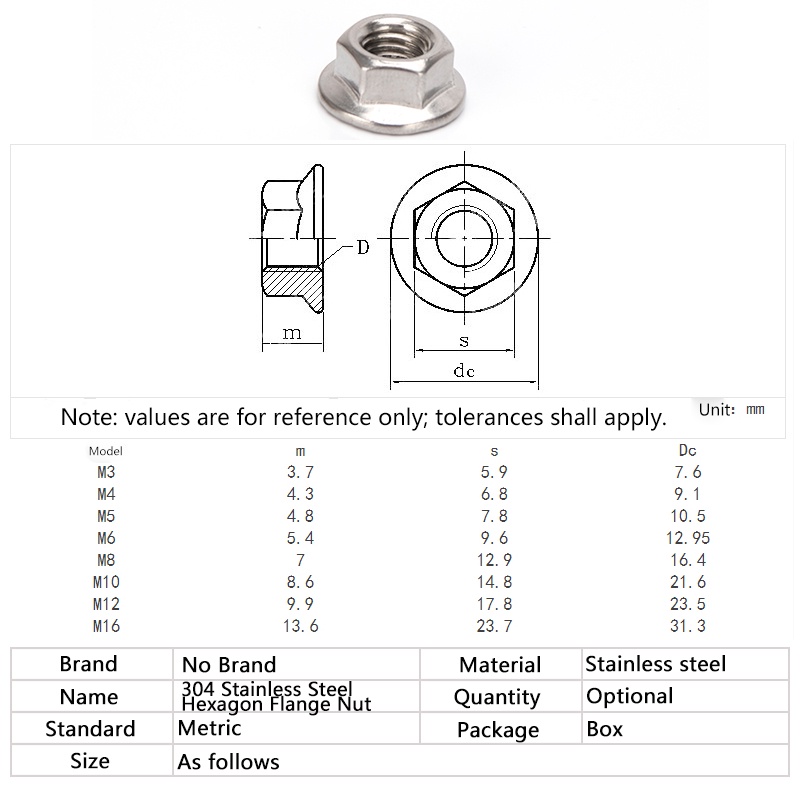 304 Stainless Steel Hex Flange Insert Lock Nut M3 M4 M5 M6 M8 M10 M12 Self-locking Locknut ...