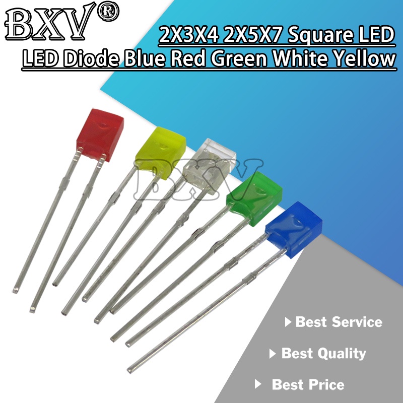 100PCS 2X3X4 2X5X7 Square LED 234 257 New Light Emitting Diode Blue Red ...