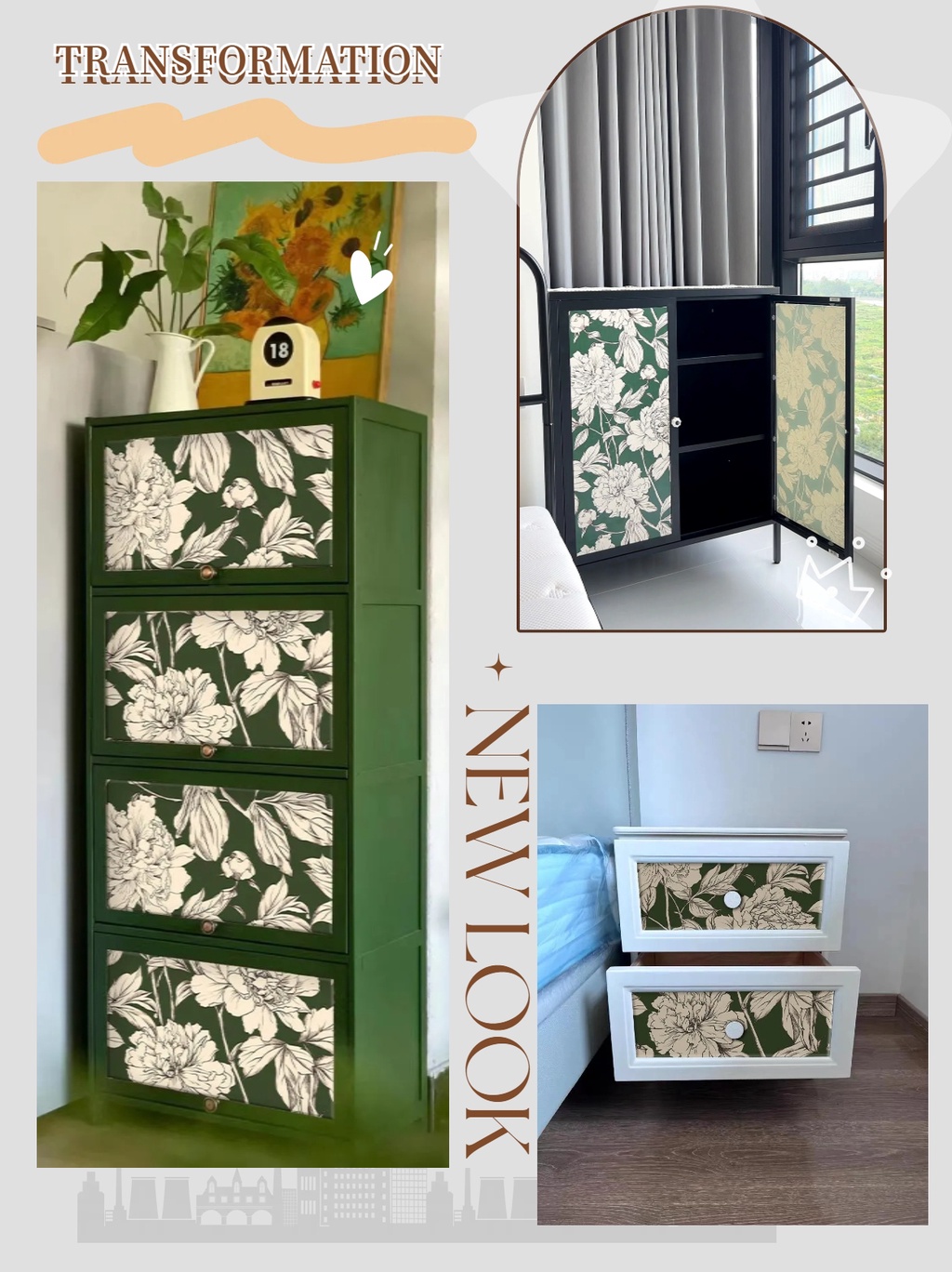 Wallpaper Adhesiv Wall Decor Floral Leaf Green Sticker Wall Paper ...