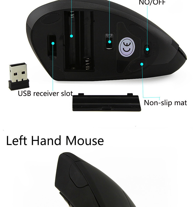 Vertical Wireless USB Mouse Ergonomic Rechargeable Portable PC Gamer ...