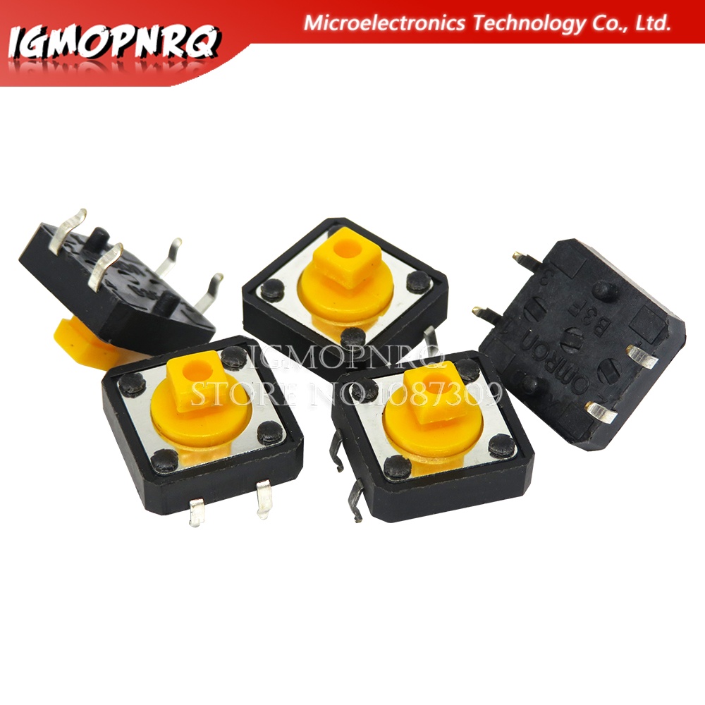 20PCS 12x12x7.3 mm Tactile Switches Yellow diygba Square Push Button ...