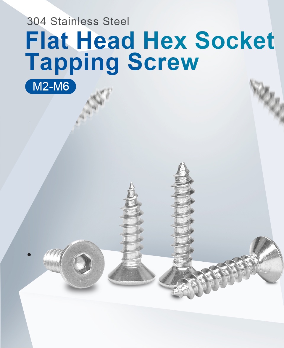 NINDEJIN 20/50pcs Flat Head Hex Socket Self Tapping Screws M2 M3 M4 ...
