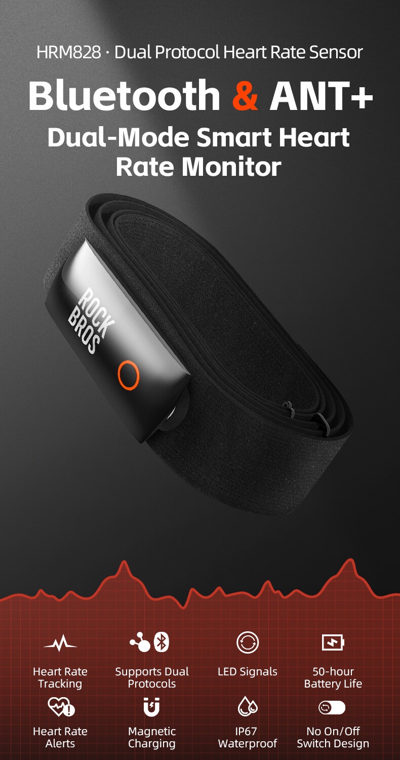 【PH Delivery】ROCKBROS Running Cycling Rechargeable Heart Rate Belt Dual Mode IPX7 Sports Chest ...