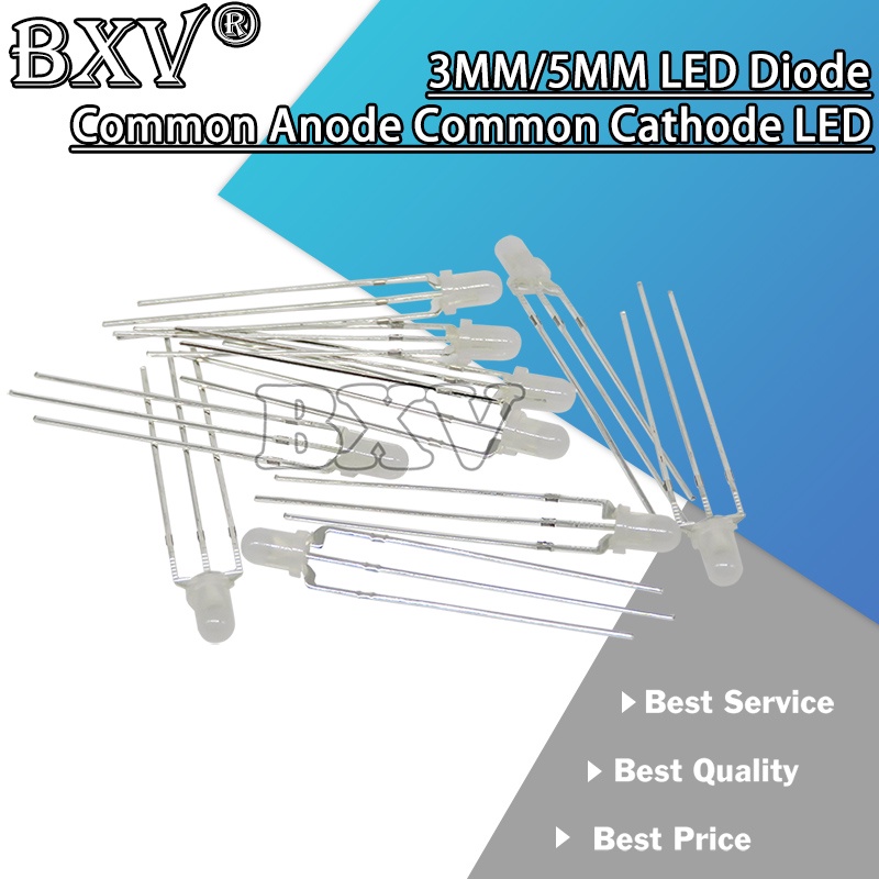 100PCS LED 3MM 5MM Round Diffused Red & Green Two Color Common Anode ...