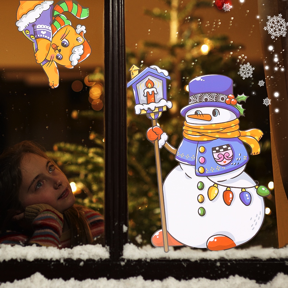 Cartoon Christmas Pattern PVC Traceless Static Sticker/ Cute Santa ...