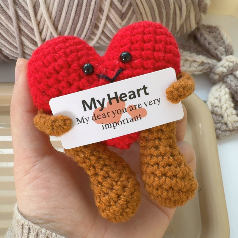 Red Heart Hug Knitted Doll - Valentine's Day Birthday Gift - Emotional ...