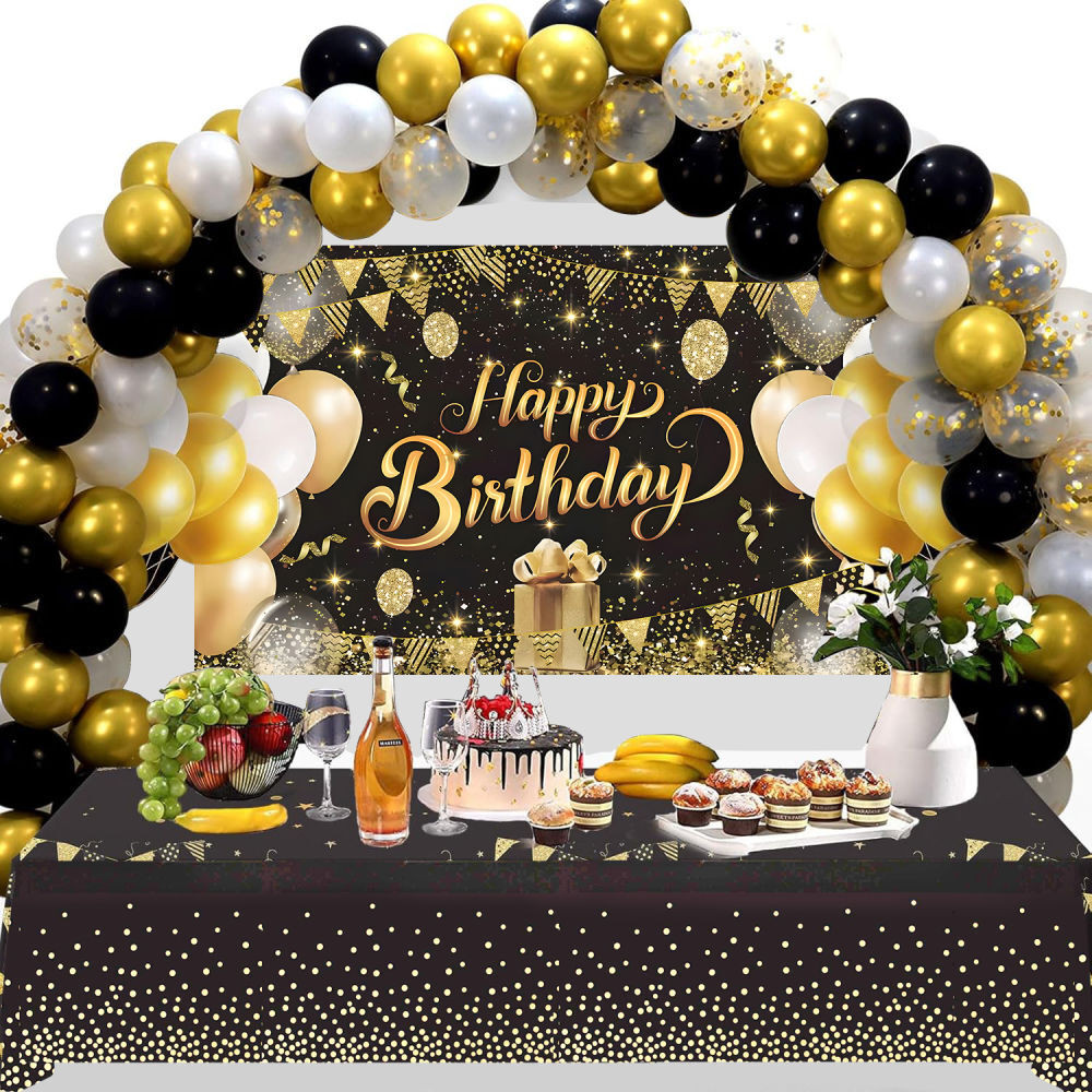 Birthday Party Balloons Decorations with HBD Backdrop Banner Cloth For ...