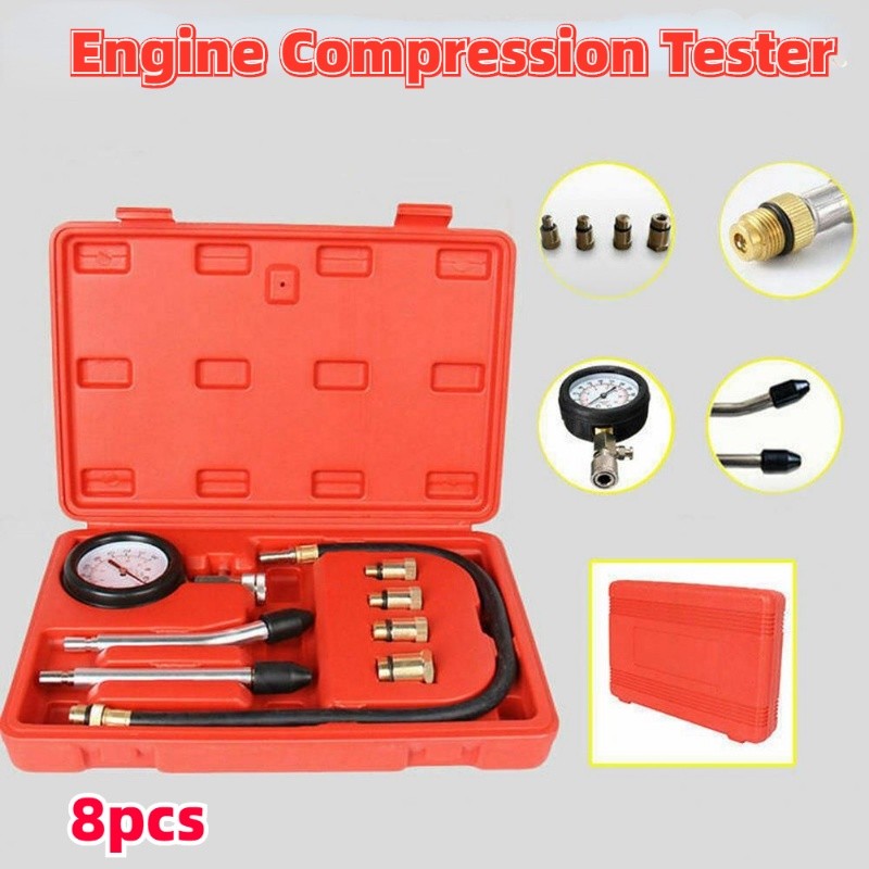 8 PCS Engine Cylinder Compression Automotive Motorcycles Tester Kit ...