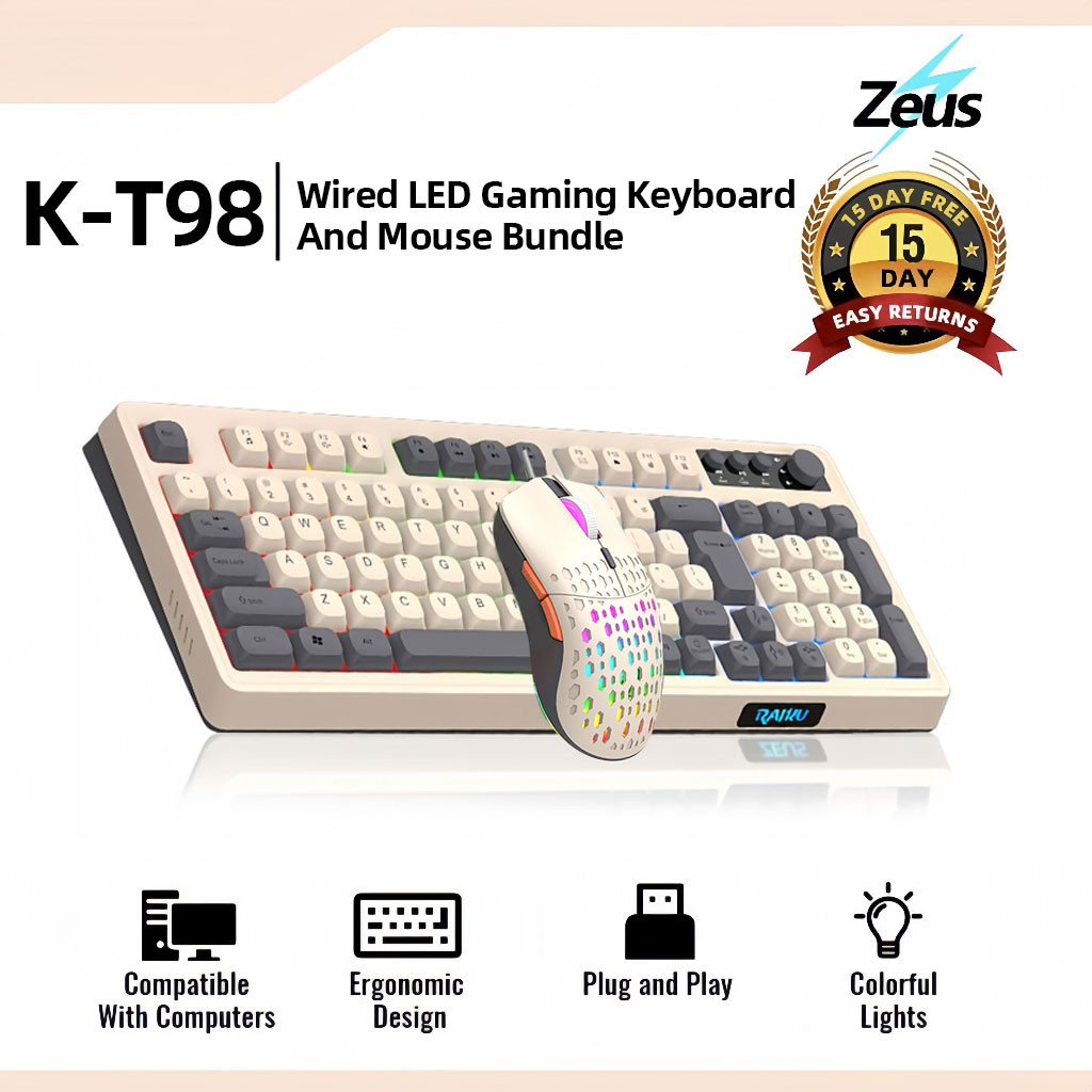 Cen x Raiku Wired Rainbow LED Gaming Keyboard Bundle And Mouse Set 98 ...