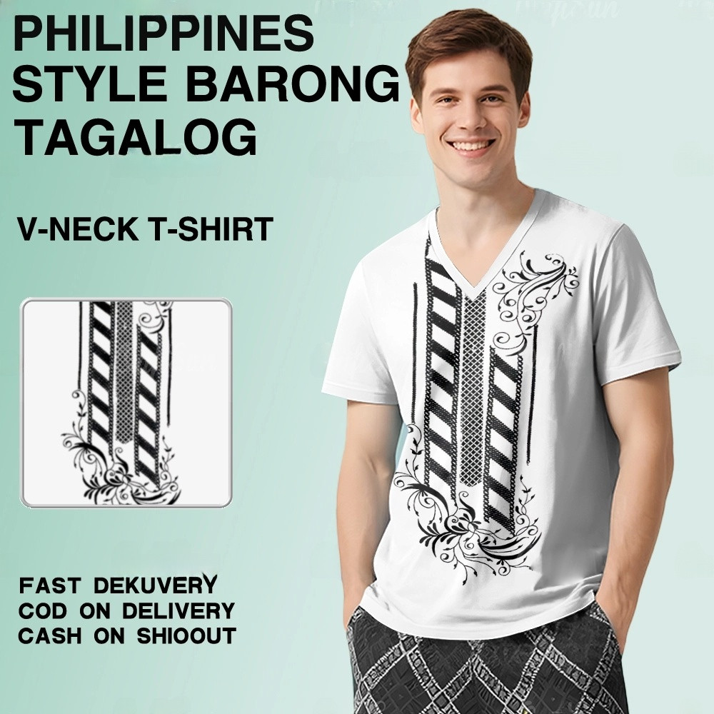 Barong Tagalog For Men V-neck Modern Barong Pattern Traditional Short ...