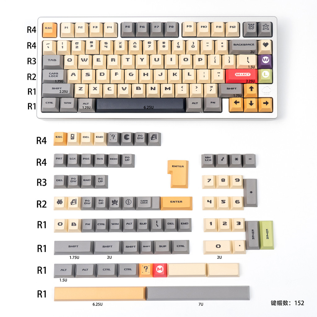 Mario pixel art Keycaps PBT Cherry Profile 152 keycaps set for ...