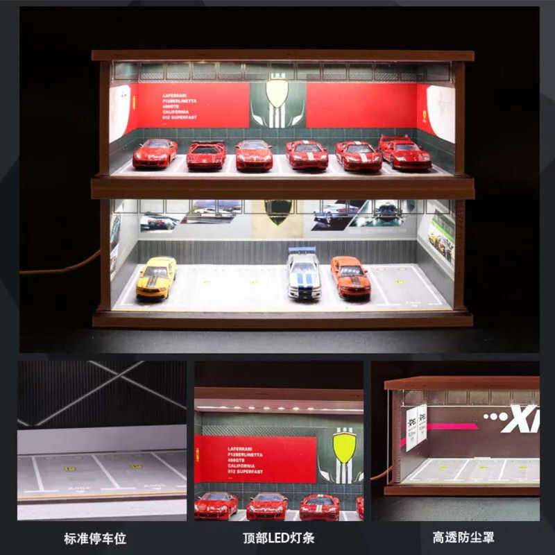 20241:64 Scale Ama Car Garage Model Assemble LED Lighting Car Parking ...