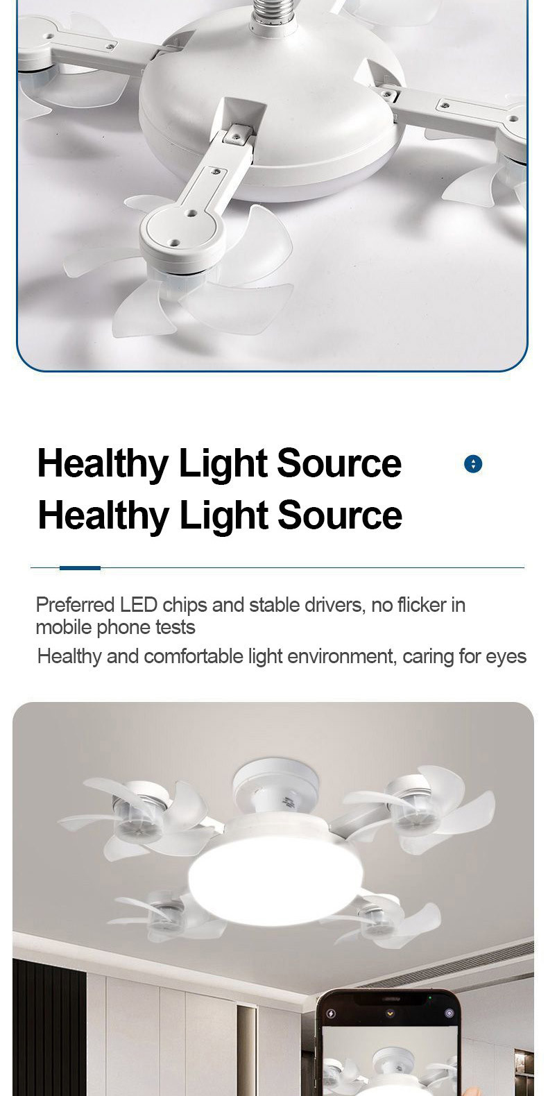 KScocina 2-in-1 Drone Foldable Ceiling Fan Light E27 50W/60W with ...