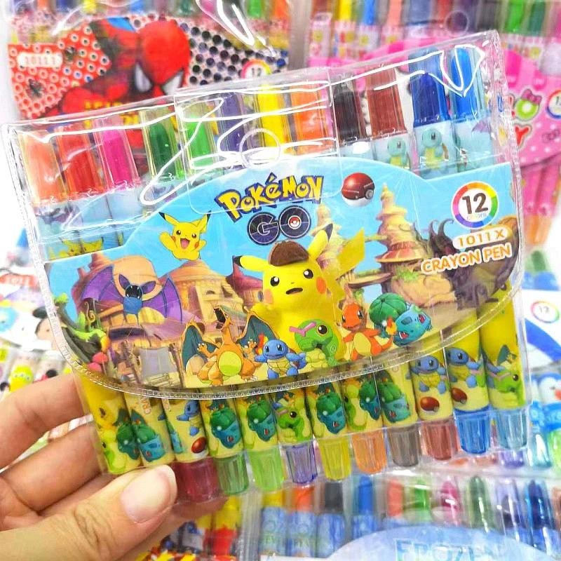 12pcs/Set Pokemon Pikachu Color Crayons Cartoon Paint Brush Student ...