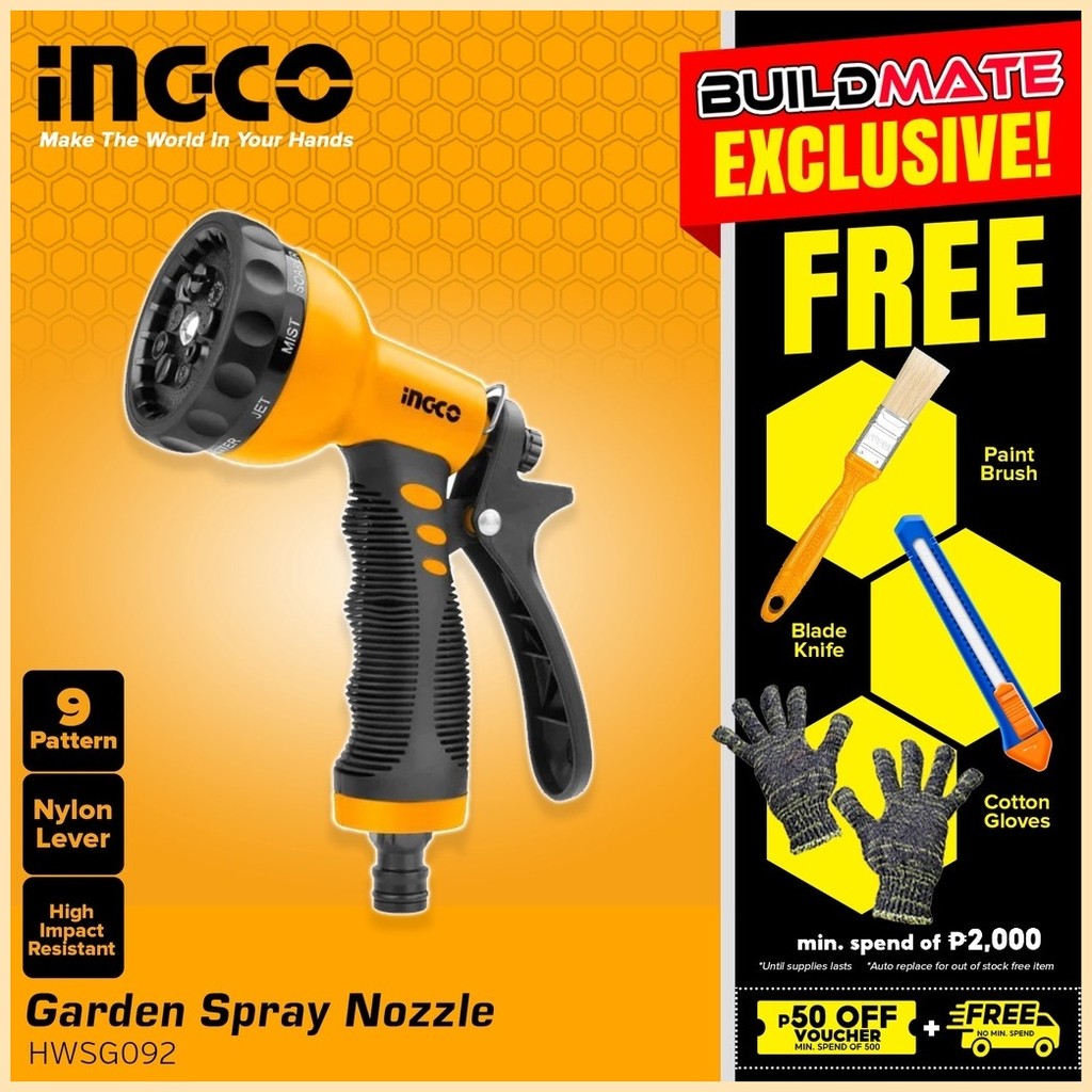 BUILDMATE Ingco Plastic Trigger Nozzle Spray 9 Pattern Way Water Hand ...