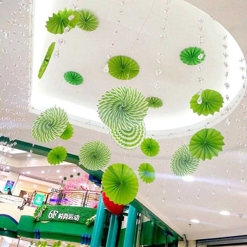 Green paper fan flower shopping mall window display, kindergarten ...