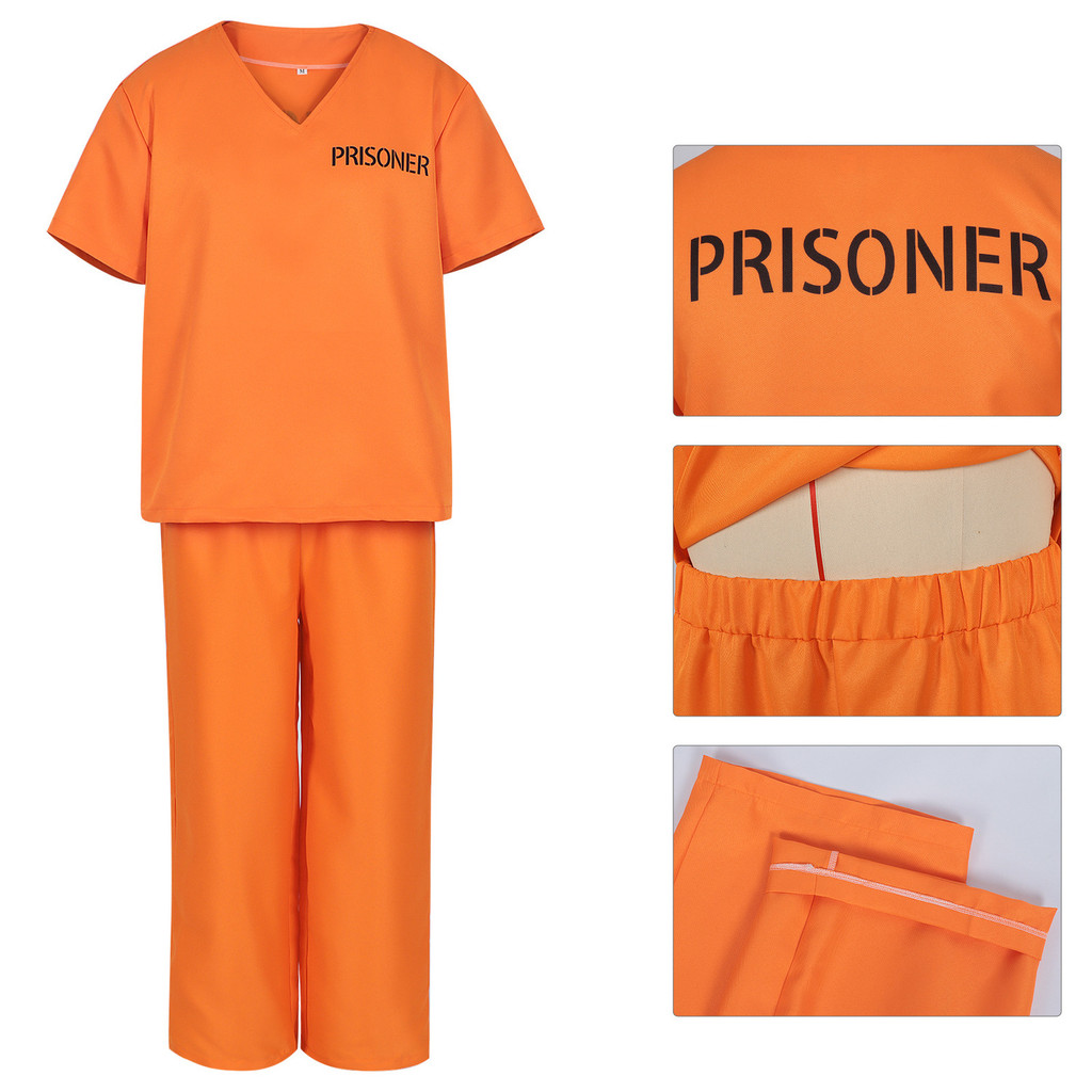 Prisoner cosplay costume Halloween orange prison uniform prisoner suit ...