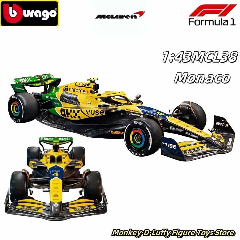 1:43 Bburago Mclaren MCL38 Monaco Grand Prix 2024 Miniature Diecast Model #4 #81 Lando Norris F1 ...