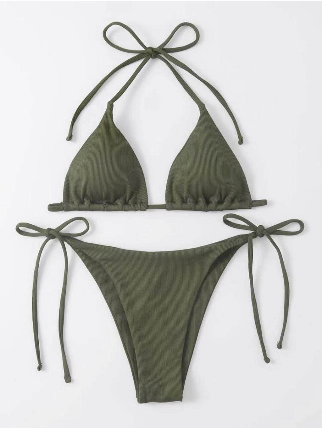 Women Bikini Sets Adjustable Lace Up Push Up Swimwear Sexy Plain Two ...