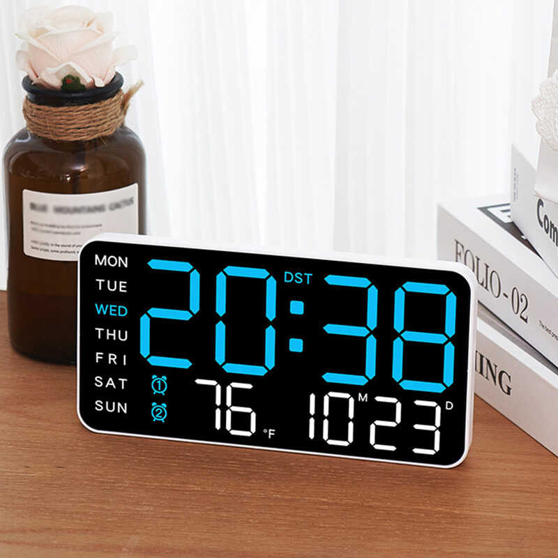 Digital Wall Clock Battery Operated, Desk Clocks With Temperature, Date ...