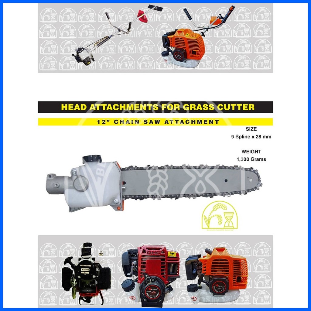 Chainsaw 12" / Pruner Head Attachment for Grass Cutter with 9 spline x ...
