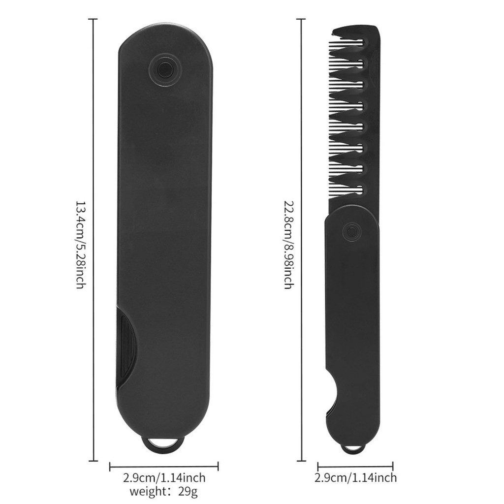 2 in 1 Folding Pocket Comb Lightweight Pocket Beard Comb Protable Black ...