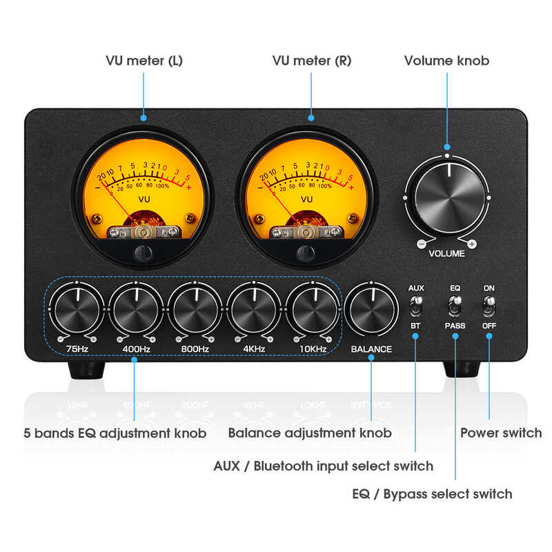 Eq5 Nobsound PRO Mini 5-Band EQ Preamp Stereo Bluetooth Equalizer Home Desk Audio Processor With ...