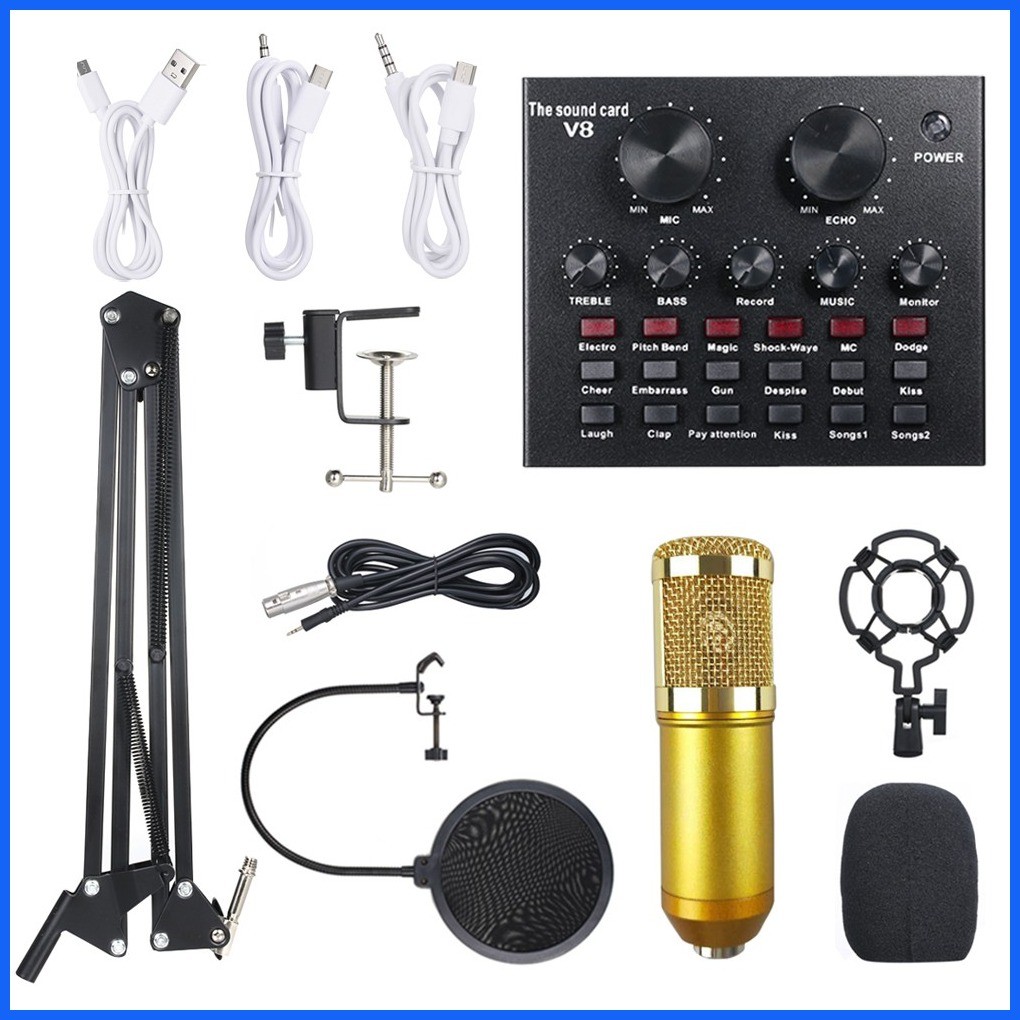 ∈ BM-800 Condenser Microphone Kit With V8 Live Sound Card BM800 Complete Set Audio Studio Sound ...