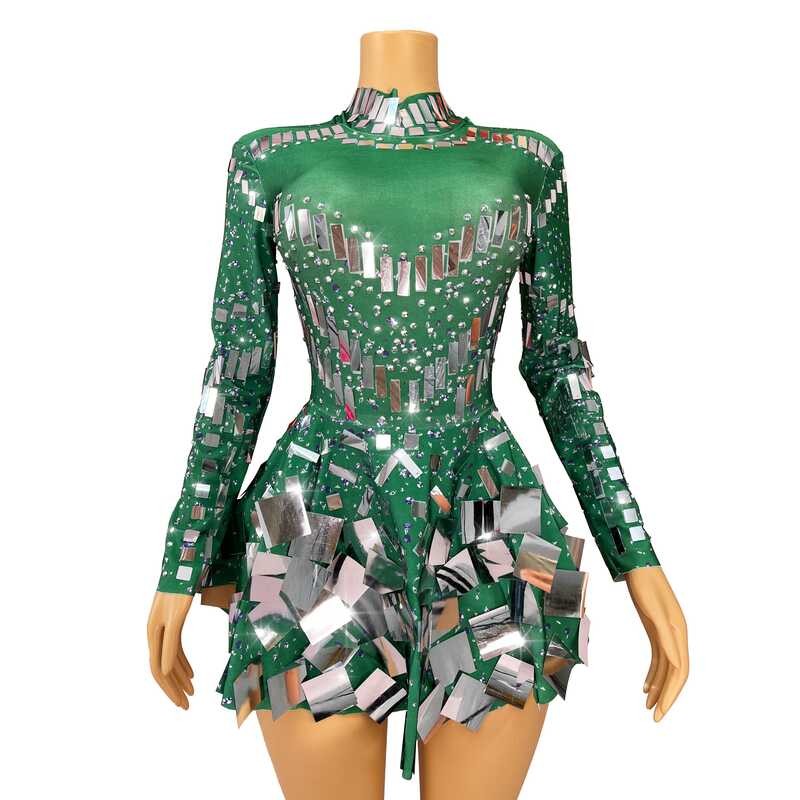 Perform Flashing Costume Sequins Rhies Ultrashort Dress Women Party ...