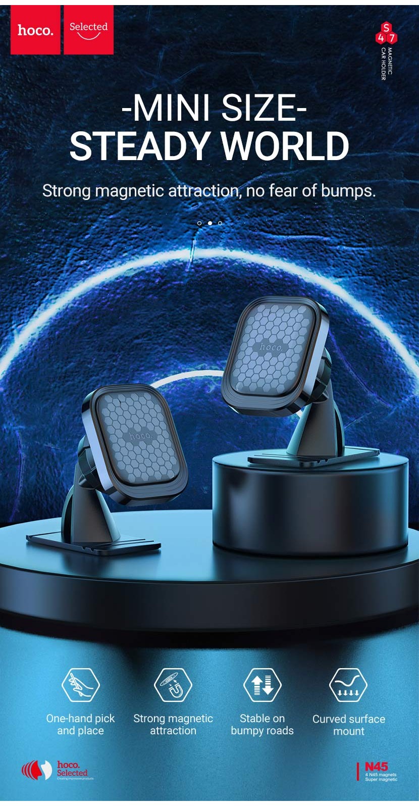 HOCO S47 Magnetic Car holder Console Mount Mobile Secondary 6.5 Inch Free 3M Add | Shopee ...