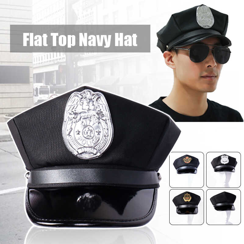 Mens Women Police Cap Yacht Military Hats Police Officer Cap ...
