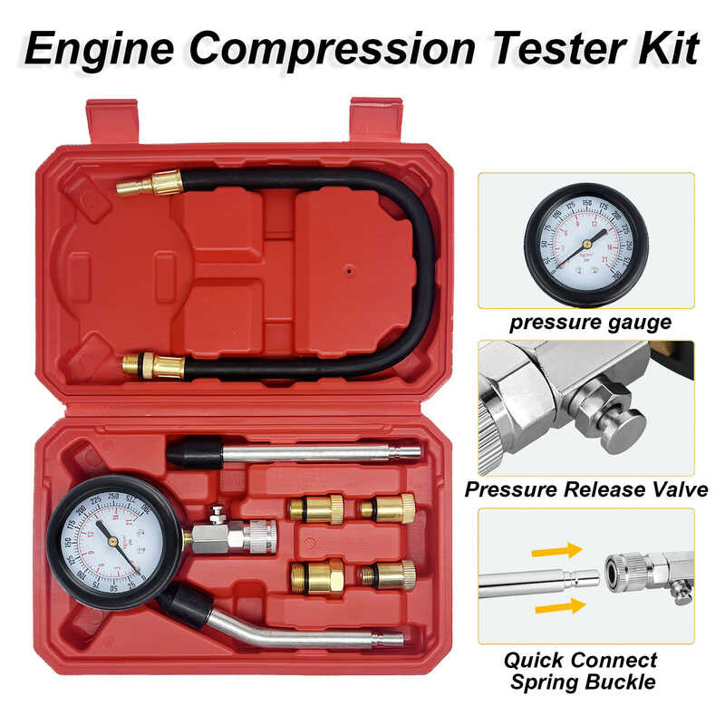 Gasoe Engine Compression Meter 0-300 PSI Pressure Gauge Automotive ...