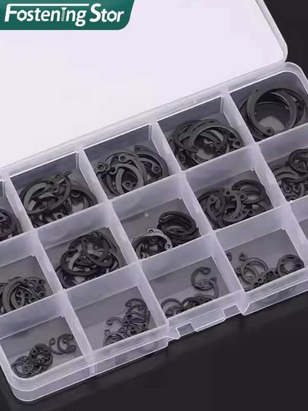 304 Stainless Shaft Hole Open Retaining Ring Black E-Type External Snap ...