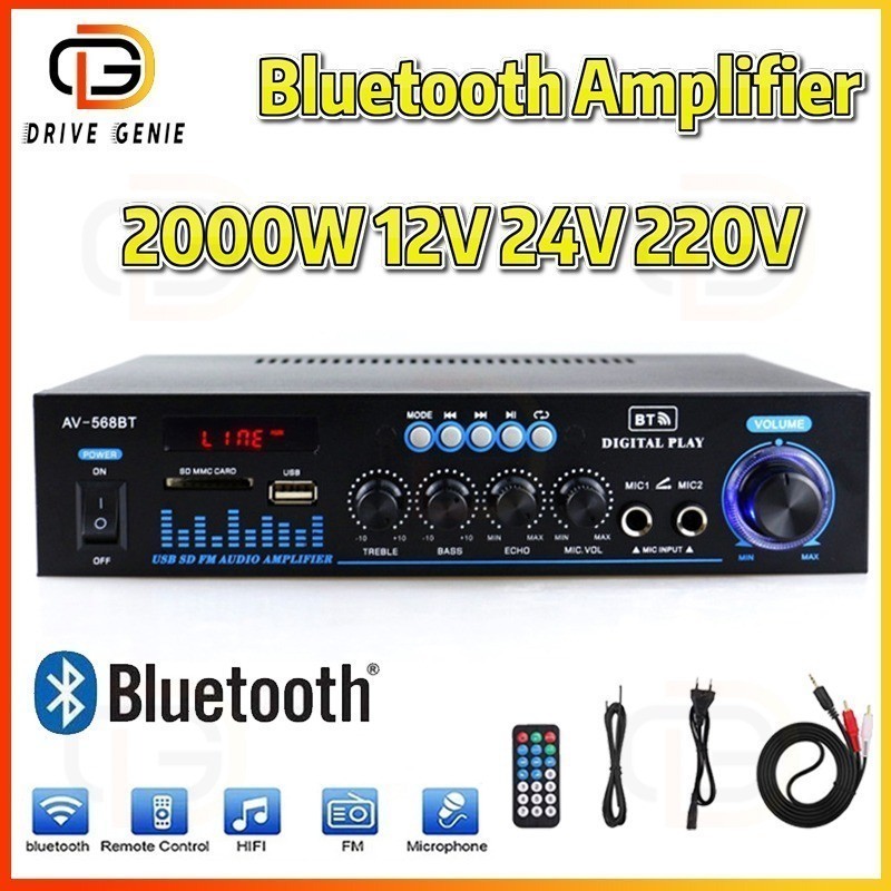 2000W HIFI Audio Player 12v Amplifier with Bluetooth 5.0 Amplifier for ...