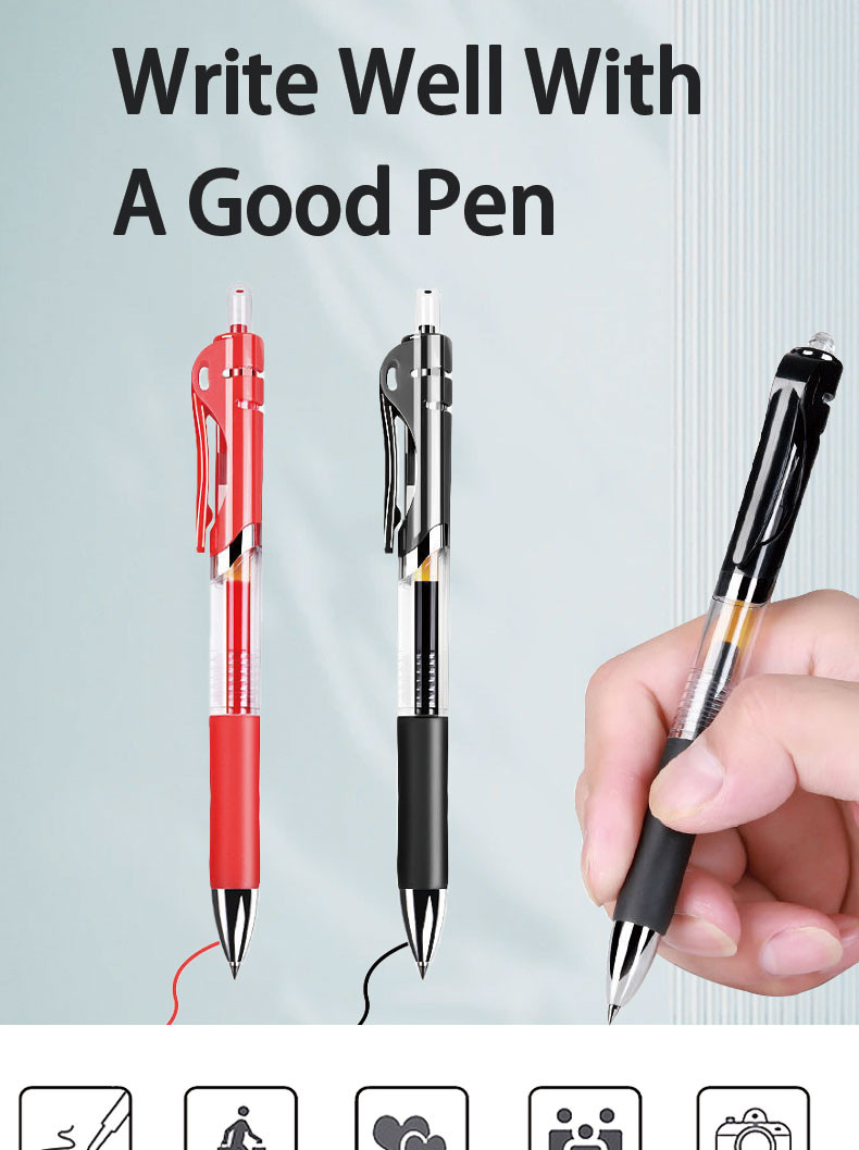 【Box】12Pcs/Box Press Gel Pen 0.5mm Black Quick Drying Ballpen Signature ...