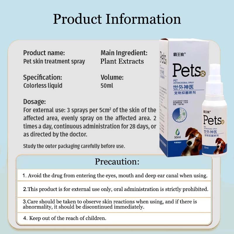 100% Cure Pet Skin Treatment Spray Pet Anti Fungal Spray Pet Mite ...