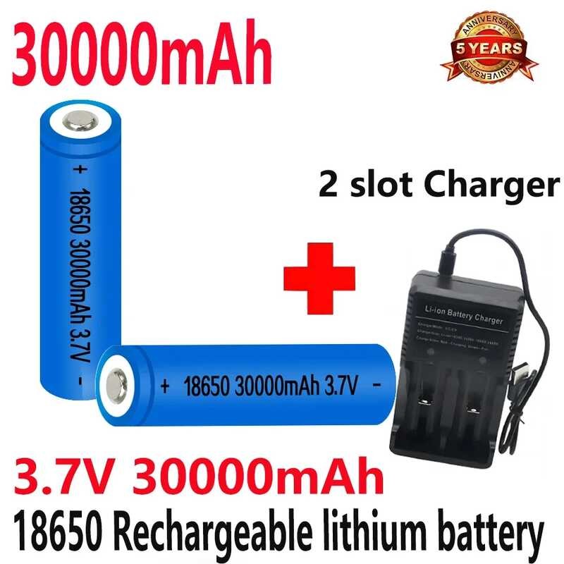 New 18650 Battery 3.7V 18650 30000mAh capacity lithium ion rechargeable ...