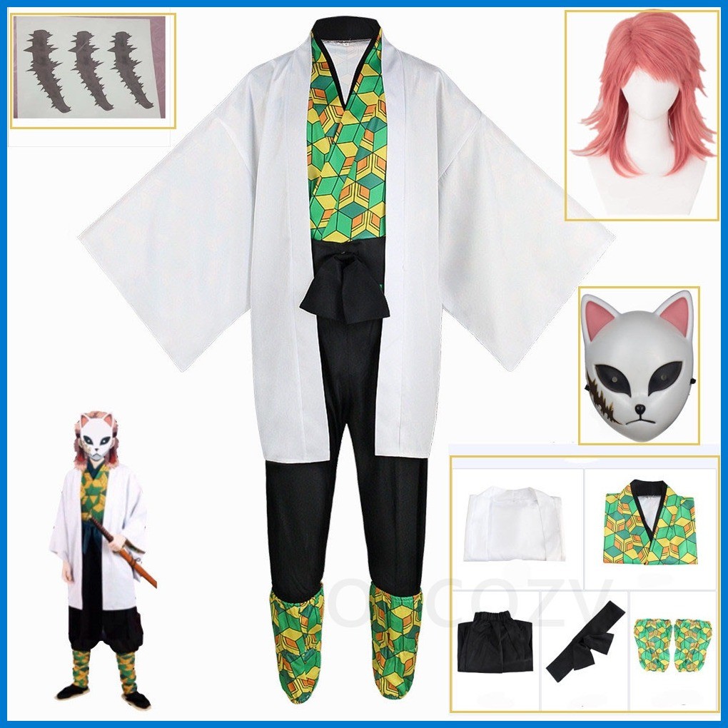 Demon Slayer Sabito Cosplay Costume Kids Men Kimetsu No Yaiba Kimono ...