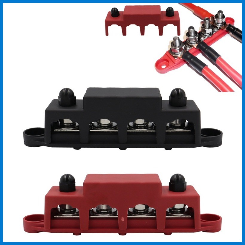 48V 250A 4 Way Bus Bar Ground Distribution Block Panel M8 M10 Terminal Studs Car Truck Boat ...