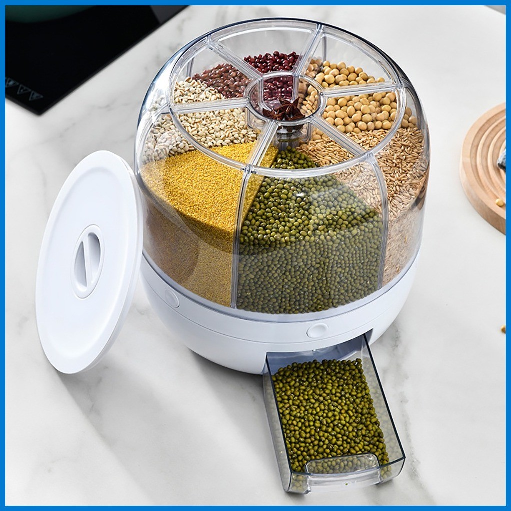 6-Grid Rice Mung Beans Tank 360° Rotating Grains Storage Tanks Rice ...