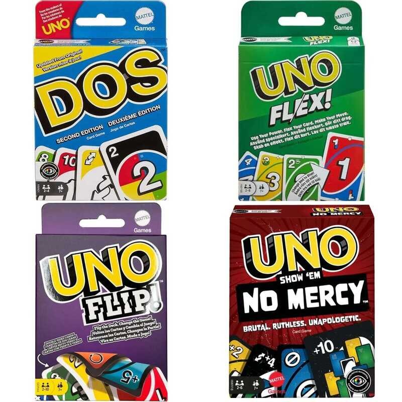 X Hot Sale Mattel Uno Flip Flex Dos No Mercy Cards Family F ...