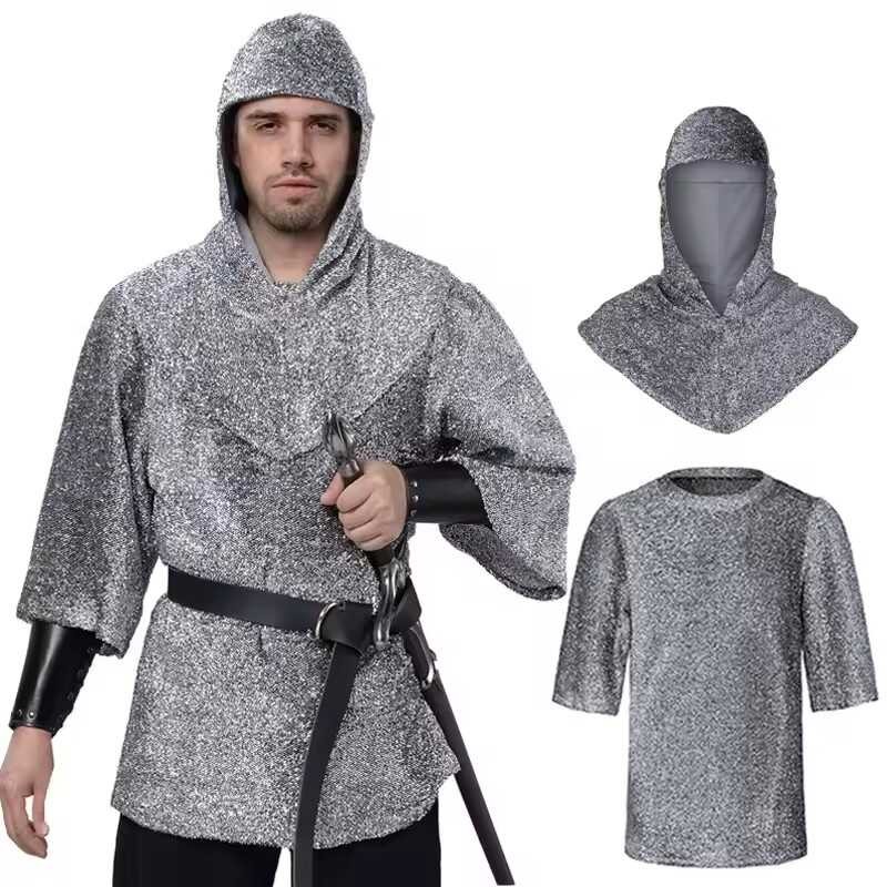 Faux Renaissance Chain Mail Armor Tunic Shirt Coif Medieval Knight Cowl Crusader Costume outfit ...