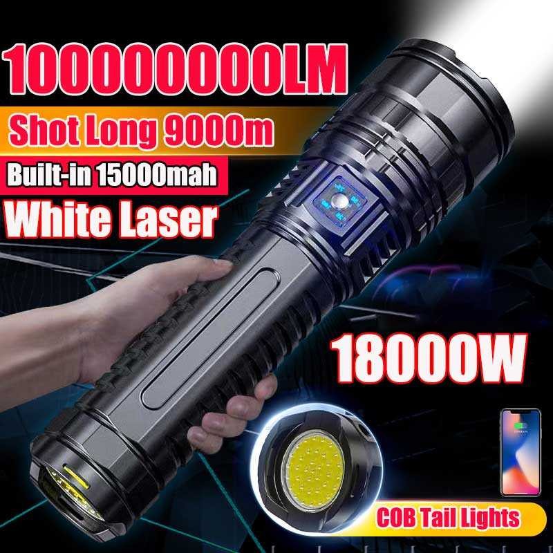 10000000Lm LED White Laser Built-In Battery Flash Light Emergency ...