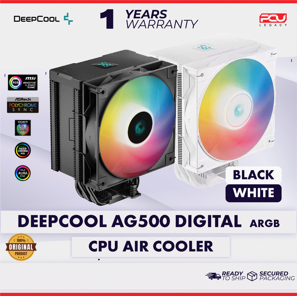 DEEPCOOL AG500 ARGB DIGITAL CPU AIR COOLER - BLACK / WHITE (1 YEAR ...