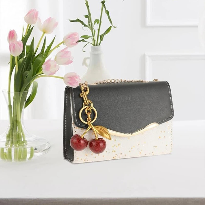 Cherry Bag Charm Red Gold Cherry Women Man Bag Pendant Glitter Resin ...