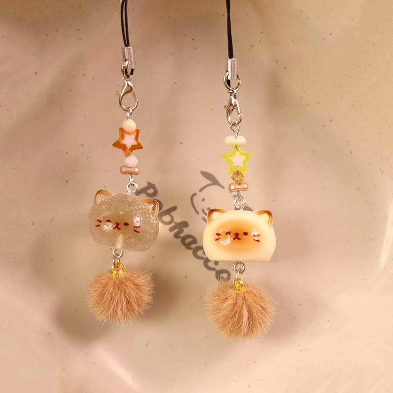 Cute Mobile Phone Chain Plush Ball Phone Hangings Cartoon Kitten Star ...