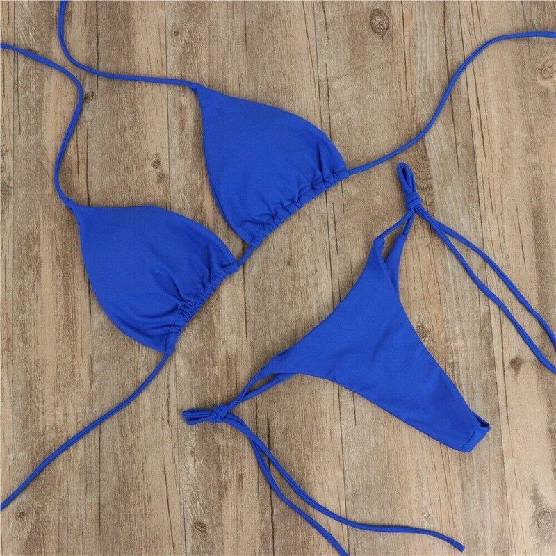 Women Bikini Sets Adjustable Lace Up Push Up Swimwear Sexy Plain Two ...