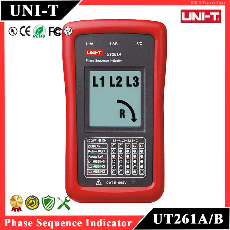 UNI-T UT261A UT261B 3 Phase Sequence Meter Phase Missing Motor Rotation ...