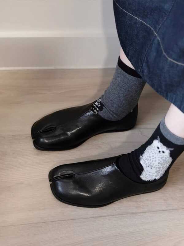 Cowhide Version~Genuine Leather Pig Trotters Split Toe Shoes, Flat ...